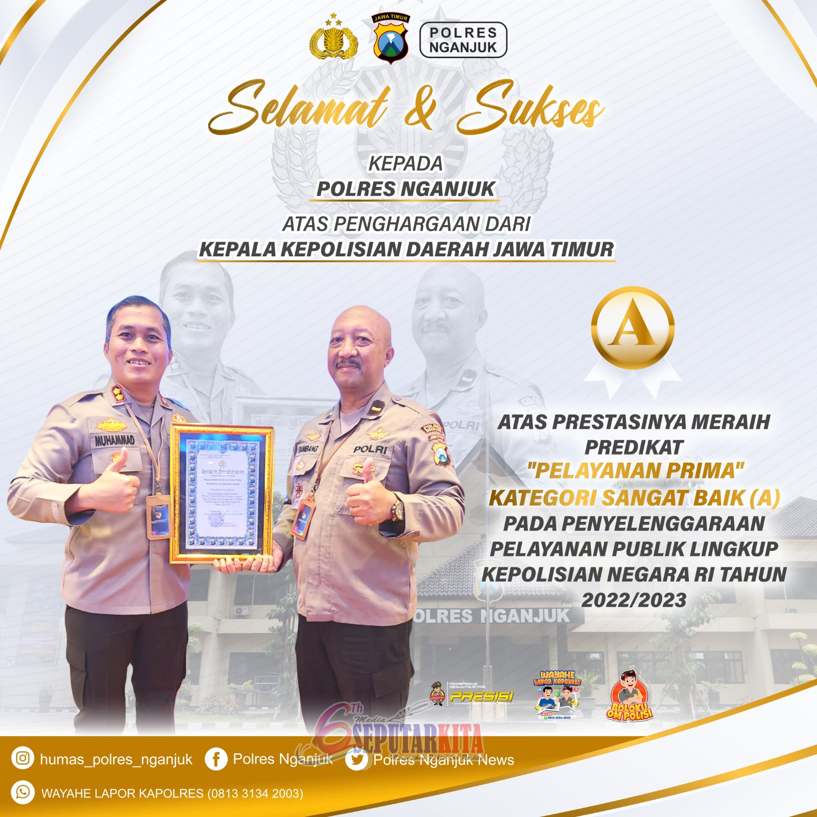 Polres Nganjuk Terima Penghargaan Pelayanan Publik Lingkup Polri Tahun ...